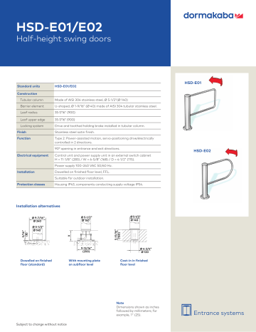 Dormakaba Sensor Barriers & Gates Specifications | Manualzz