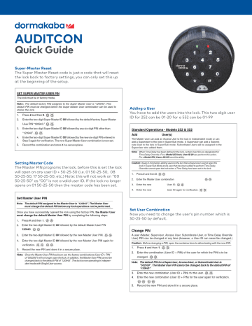 Dormakaba Auditcon 2 Model 552 Quick Start Guide | Manualzz