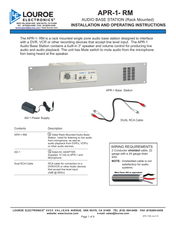 Louroe Electronics APR-1 RM Instructions | Manualzz