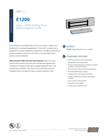 SDC E1200 Single Magnetic Lock Product sheet | Manualzz