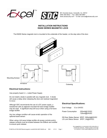 SDC E6200 Single Magnetic Lock Installation Instructions | Manualzz