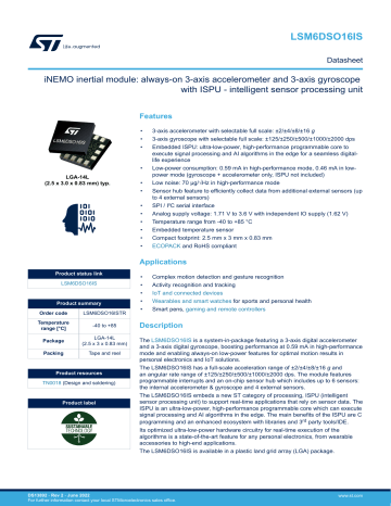 STMicroelectronics LSM6DSO16IS Datasheet | Manualzz