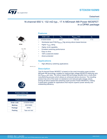 STMicroelectronics STD65N160M9 Datasheet | Manualzz