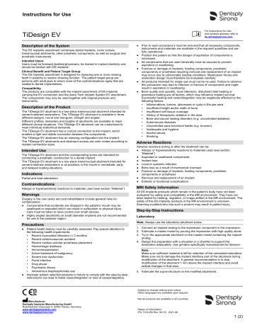 Dentsply Sirona TiDesign EV ǀ EN ǀ 2021-06 Instructions for use | Manualzz