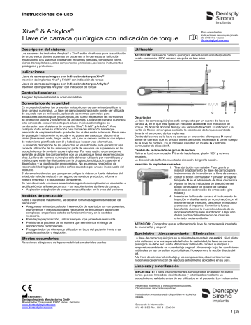 Dentsply Sirona Xive and Ankylos Surgical Ratchet Instrucciones de ...