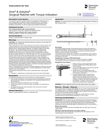 Dentsply Sirona Xive and Ankylos Surgical Ratchet Instructions for use ...