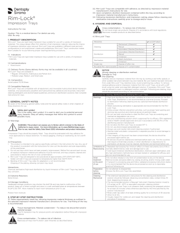 Dentsply Sirona RimLock Tray Instructions for use | Manualzz