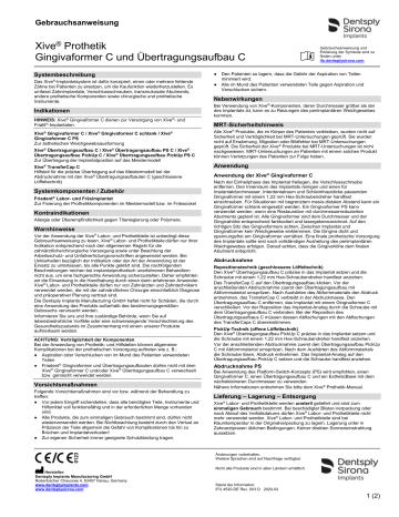Dentsply Sirona Xive Prosthetics Gingiva Former C and Transfer Coping C ǀ DE ǀ 2020-02 ...