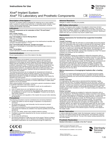 Dentsply Sirona Xive Implant System Xive TG Laboratory and Prosthetic ...
