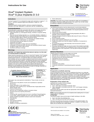 Dentsply Sirona Xive Implant System Xive S plus Implants D3.0 ǀ US_CA ǀ ...