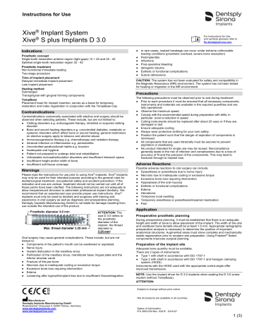Dentsply Sirona Xive Implant System Xive S plus Implants D3.0 ǀ EN ǀ 2018-07 Instructions for ...