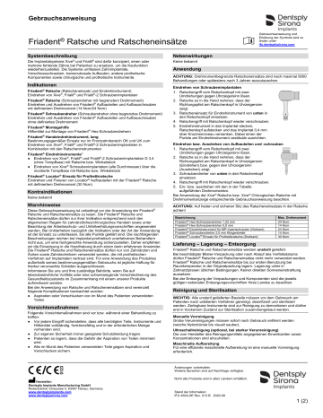 Dentsply Sirona Friadent Ratchet and Ratchet Inserts ǀ DE ǀ 2020-08 Bedienungsanleitung | Manualzz