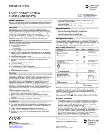 Dentsply Sirona Frios Symbios System Fixation Components ǀ EN ǀ 2021-08 ...