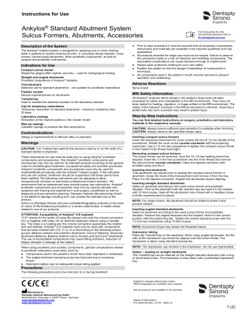 Dentsply Sirona Ankylos Standard Abutment System Sulcus Formers ...