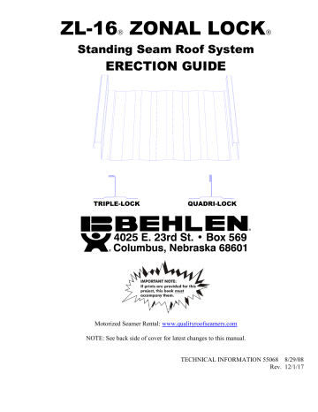 Behlen ZL-16 Roof Panel Guide | Manualzz