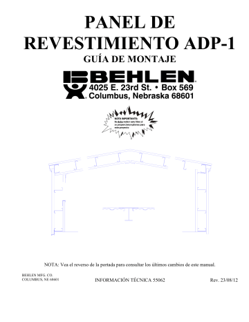Behlen ADP-1 Panel De Revestimiento Guía del usuario | Manualzz