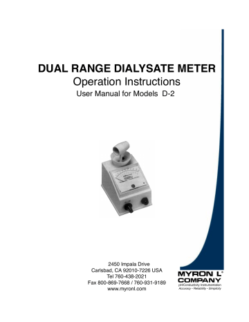 MYRON L Dialysate Meter Dual Range Operation Manual | Manualzz