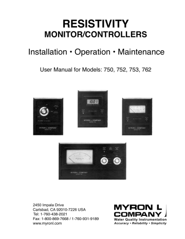 MYRON L Resistivity Monitor/Controllers Operation Manual | Manualzz