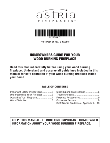 Astria Blackstone Wood-Burning Fireplace Owner's Guide | Manualzz