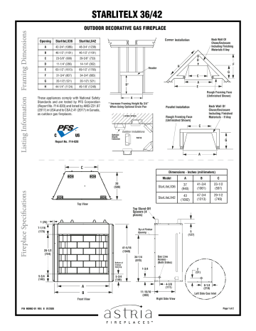 Astria StarLite LX Vent-Free Gas Fireplace Specification | Manualzz