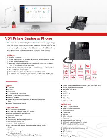 Fanvil V64 Datasheet | Manualzz