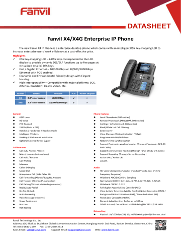 Fanvil X4/X4G Datasheet | Manualzz