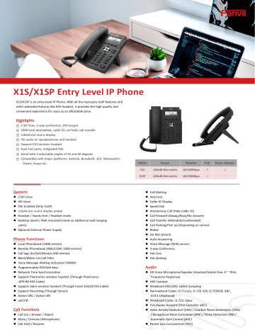 Fanvil X1S/X1SP Datasheet | Manualzz
