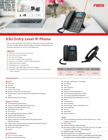 Fanvil X3U Datasheet | Manualzz