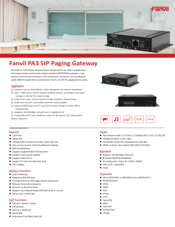 Fanvil PA3 Datasheet | Manualzz