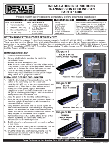 Derale Performance 14208 Ford E4OD Installation Instructions | Manualzz