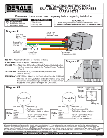 Derale Performance 16765 40/60 Amp Dual Relay Wire Harness Kit ...