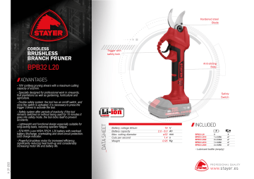 Stayer BPB32 L20 BRUSHLESS PRUNING SCISSORS 18V Data Sheet | Manualzz