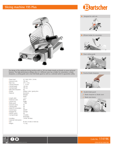 Bartscher 174196 Slicing machine 195 Plus Data sheet | Manualzz