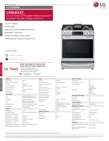 LG LSGL6337F 30 Inch Smart Instaview™ Gas Slide-In Range Spec Sheet ...