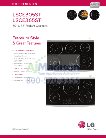 LG LSCE305ST 30 Inch Smoothtop Electric Cooktop Spec Sheet | Manualzz