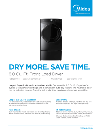 Midea MLE52S7AGS 27 Inch Electric Dryer Spec Sheet | Manualzz