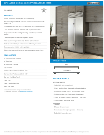 Sub-Zero BI36SSPH 36 Inch Counter Depth Built-In Side by Side Smart ...