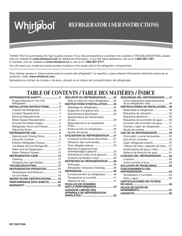Whirlpool WRX735SDHZ 36 Inch 4-Door French Door Refrigerator Owner's ...