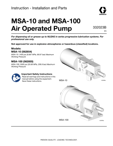 Graco 332023B, MSA-10 and MSA-100 Air Operated Pump Instruction | Manualzz