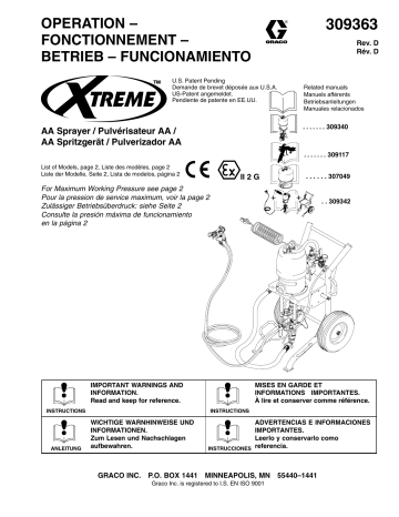 Graco 309363D - Xtreme AA Sprayer Owner's Manual | Manualzz