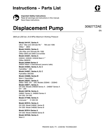 Graco 309277ZAE - Displacement Pump Owner's Manual | Manualzz