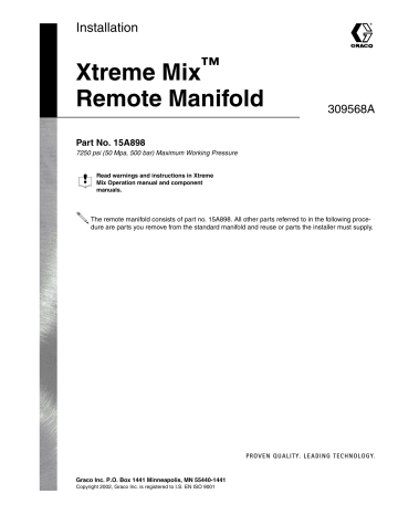 Graco 309568A Xtreme Mix Remote Manifold Owner's Manual | Manualzz