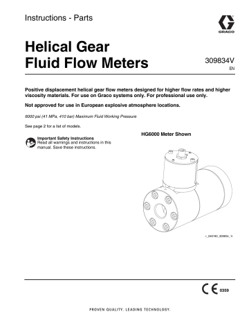 Graco 309834V, Helical Gear Fluid Flow Meters Instructions | Manualzz