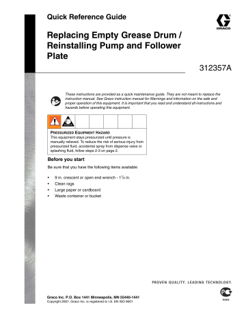Graco Replacing an empty Grease Drum and Reinstalling Pump and Follower ...