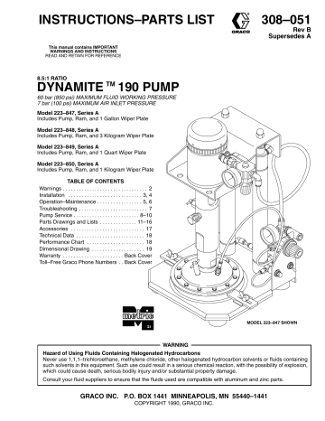 Graco 308051B 8.5:1 Ratio Dynamite 190 Pump Owner's Manual | Manualzz