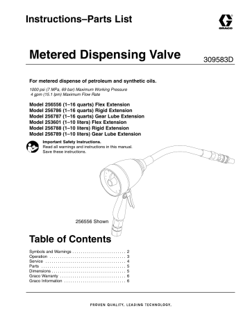 Graco 309583D - Metered Dispense Valve Owner's Manual | Manualzz