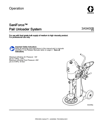 Graco 3A5400B, SaniForce Pail Unloader System Owner's Manual | Manualzz