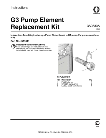 Graco 3A0533A G3 Pump Element Replacement Kit Instructions | Manualzz