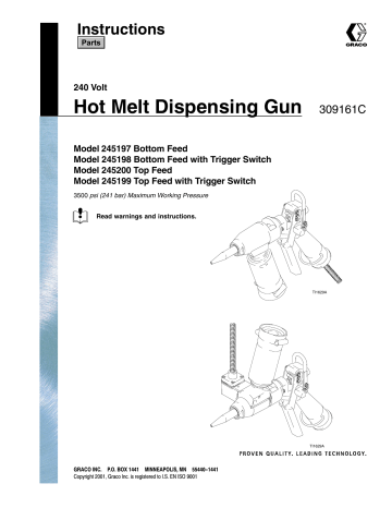 Graco 309161C Hot Melt Dispensing Gun, 240 Volt Owner's Manual | Manualzz