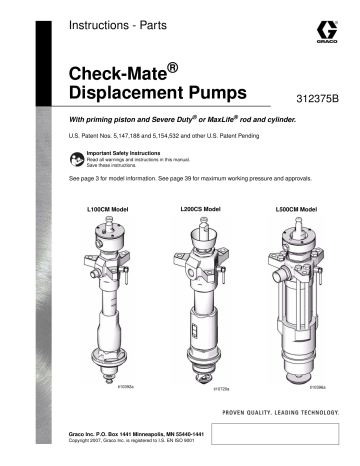 Graco 312375B Check-Mate Displacement Pumps Owner's Manual | Manualzz